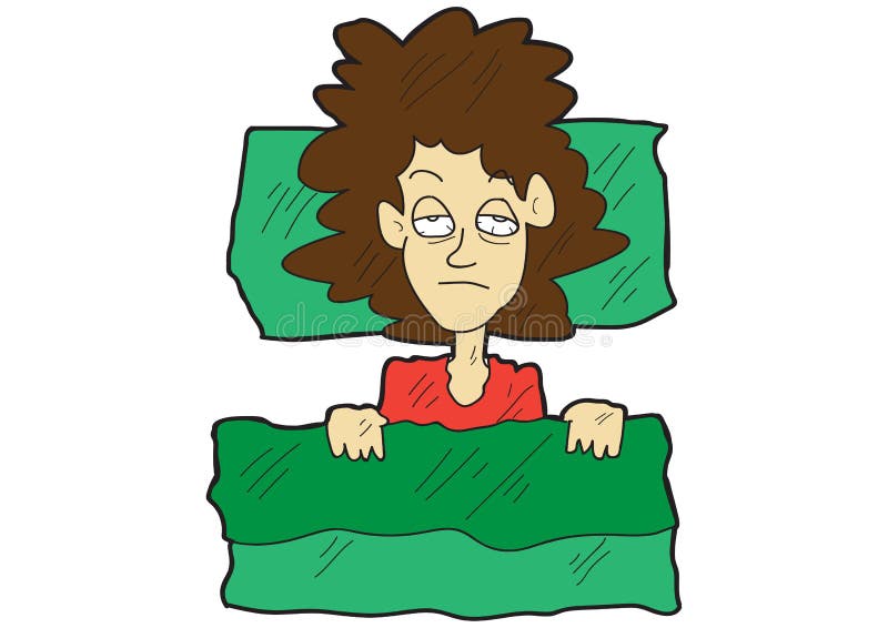 Cartoon Woman Cannot Sleep at Her Bed Stock Vector - Illustration of ...