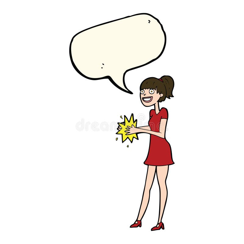 Cartoon Woman Clapping Hands with Speech Bubble Stock Illustration ...