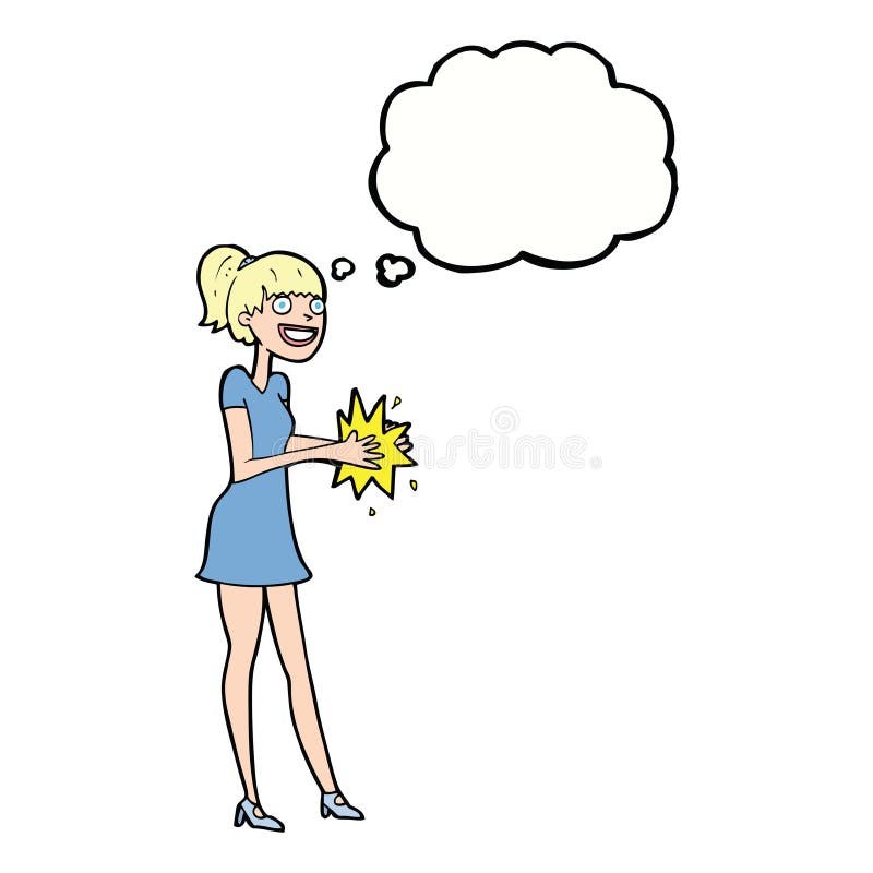 Cartoon Woman Clapping Hands with Thought Bubble Stock Illustration ...