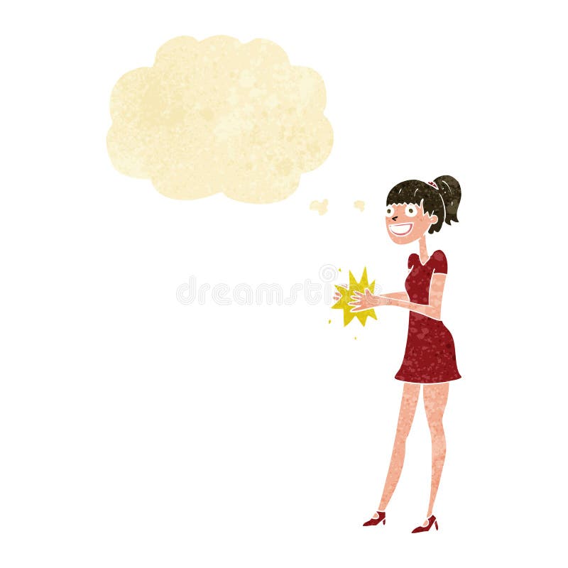 Cartoon Woman Clapping Hands with Thought Bubble Stock Illustration ...