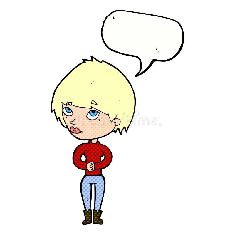 Cartoon Woman Considering with Speech Bubble Stock Illustration ...