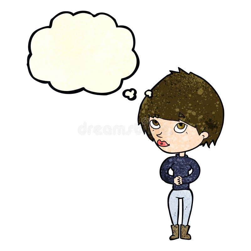 Cartoon Woman Considering with Thought Bubble Stock Illustration ...