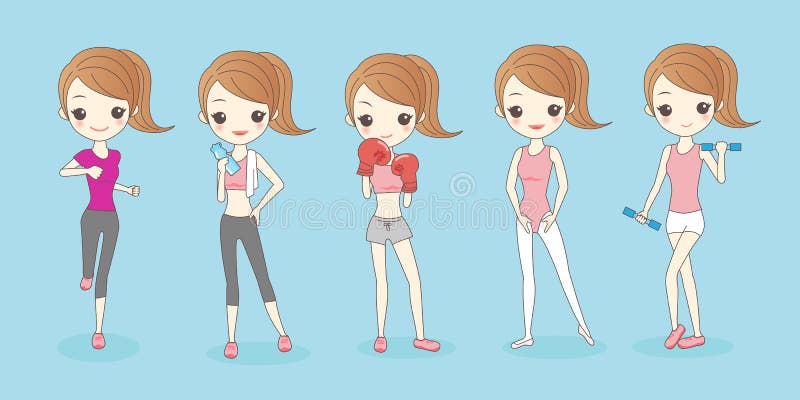 Cartoon Woman Do Different Exercise Stock Vector - Illustration of ...