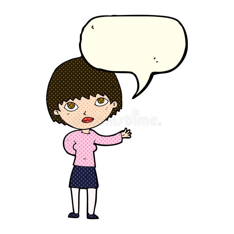 Cartoon Woman Explaining with Speech Bubble Stock Illustration ...