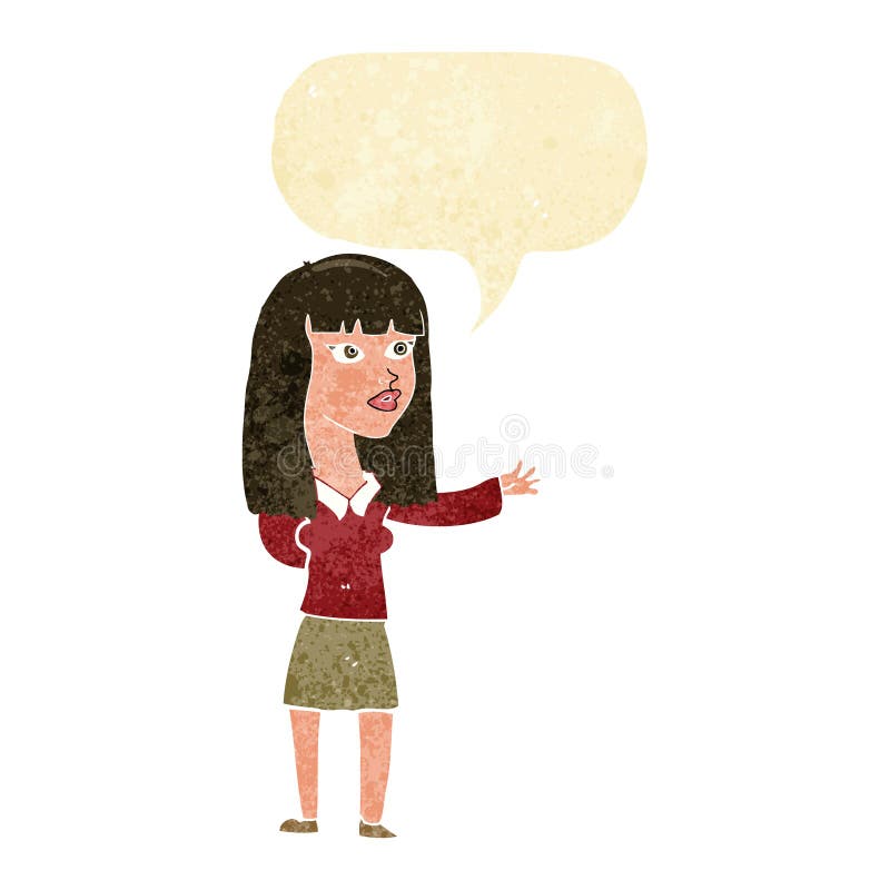 Cartoon Woman Gesturing To Show Something with Speech Bubble Stock ...