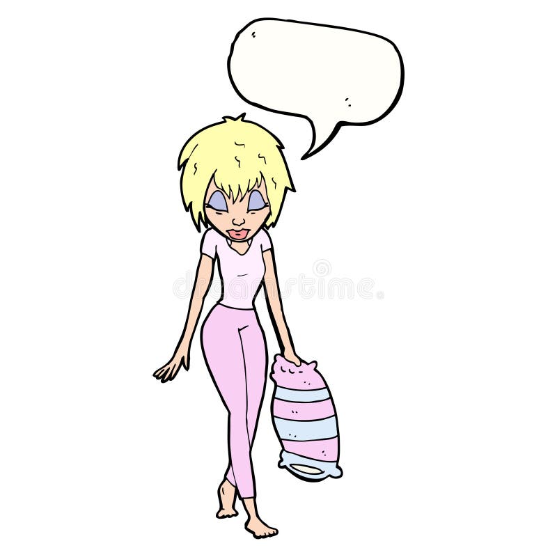 Cartoon Woman Going To Bed with Speech Bubble Stock Illustration ...