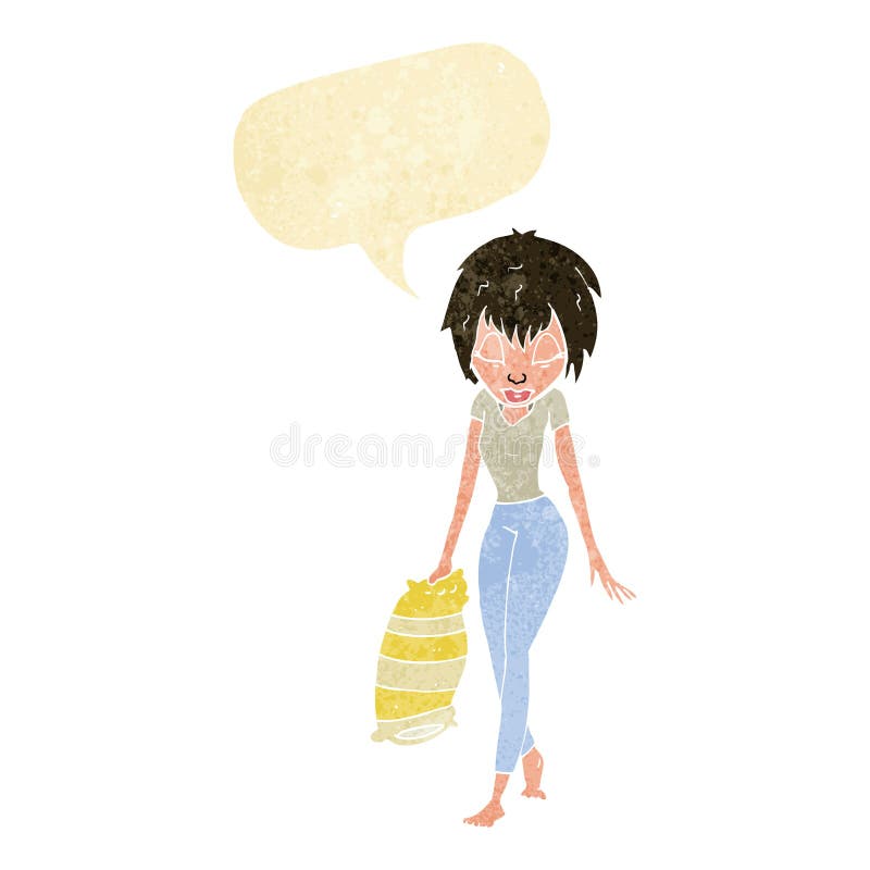 Cartoon Woman Going To Bed with Speech Bubble Stock Illustration ...