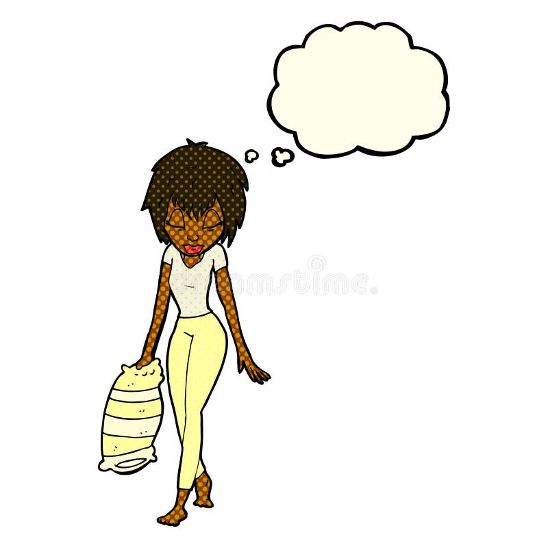 Cartoon Woman Going To Bed with Thought Bubble Stock Illustration ...