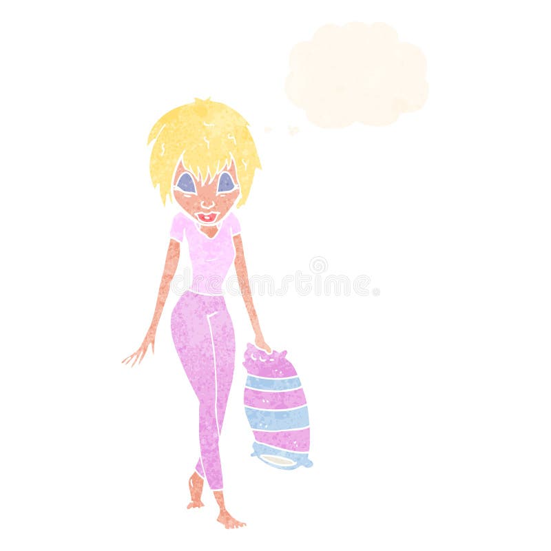 Cartoon Woman Going To Bed with Thought Bubble Stock Illustration ...