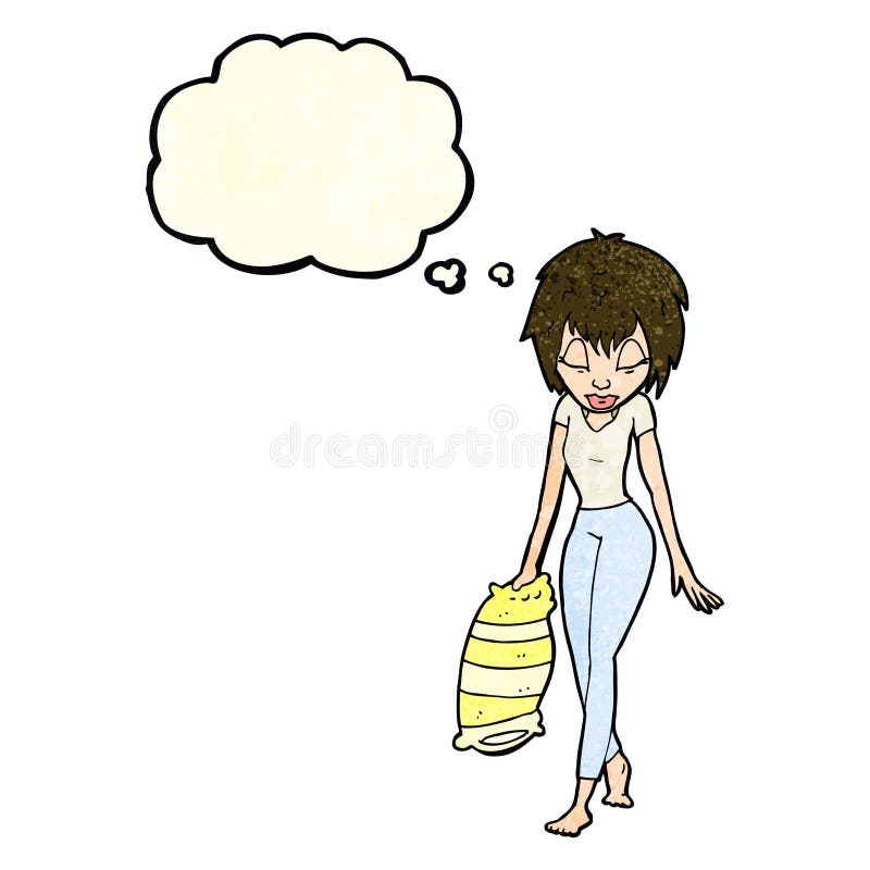 Cartoon Woman Going To Bed with Thought Bubble Stock Illustration ...