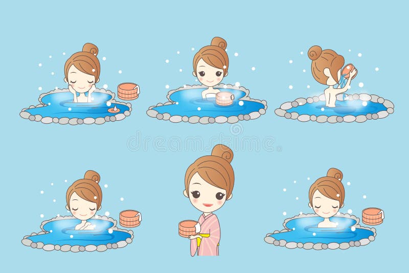 Cartoon Woman with Hot Spring Stock Vector - Illustration of beauty ...