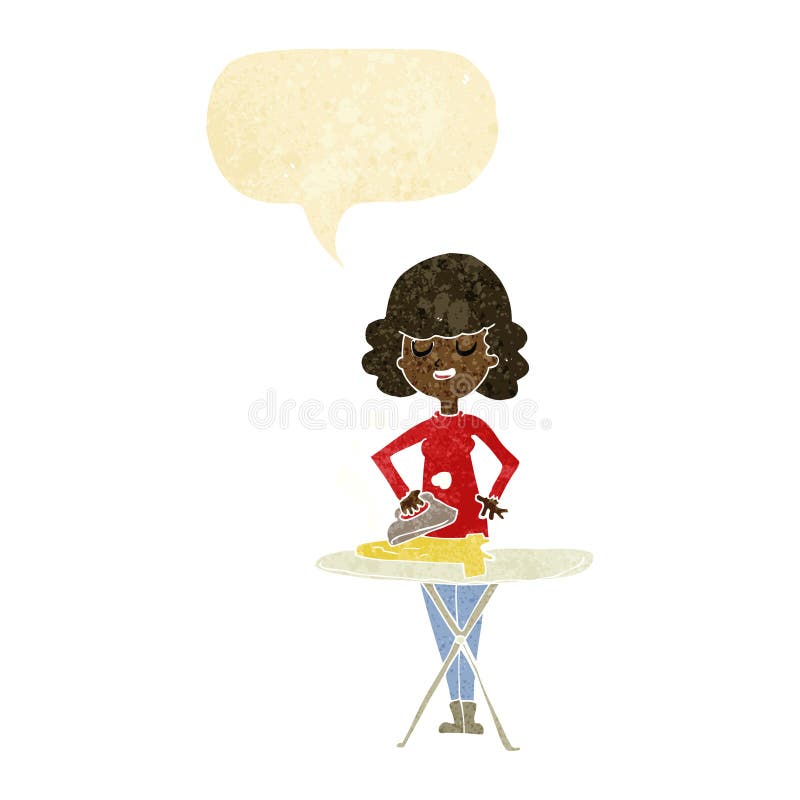 Cartoon Woman Ironing with Speech Bubble Stock Illustration ...