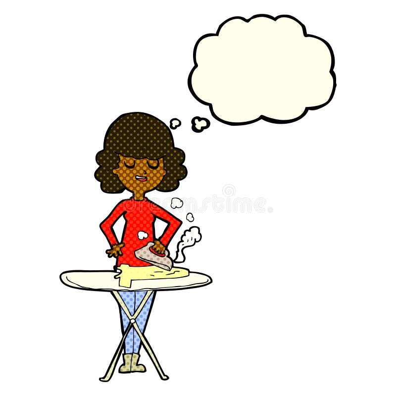 Cartoon Woman Ironing with Thought Bubble Stock Illustration ...