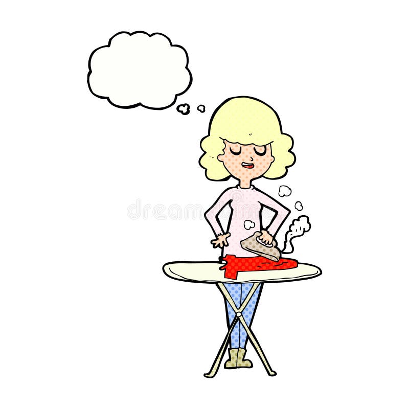 Cartoon Woman Ironing with Thought Bubble Stock Illustration ...