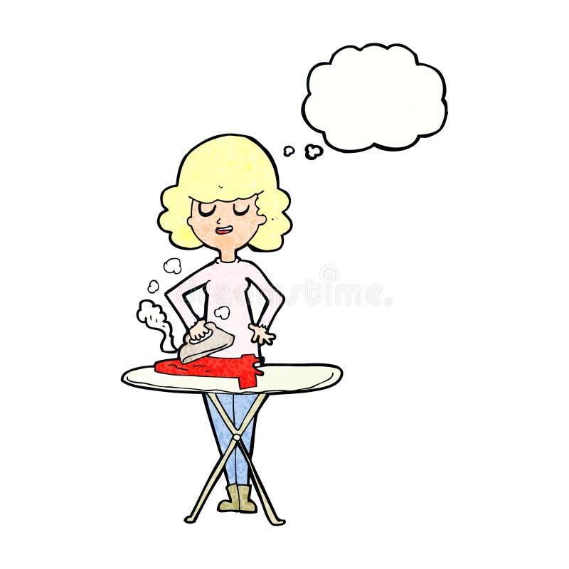 Cartoon Woman Ironing with Thought Bubble Stock Illustration ...
