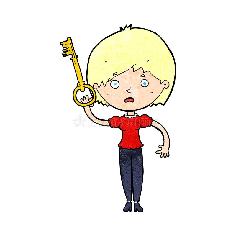 Cartoon woman with key stock illustration. Illustration of quirky ...