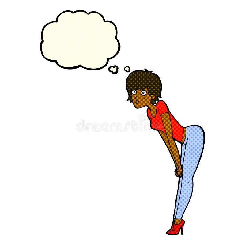 Cartoon Woman Looking at Something with Thought Bubble Stock ...