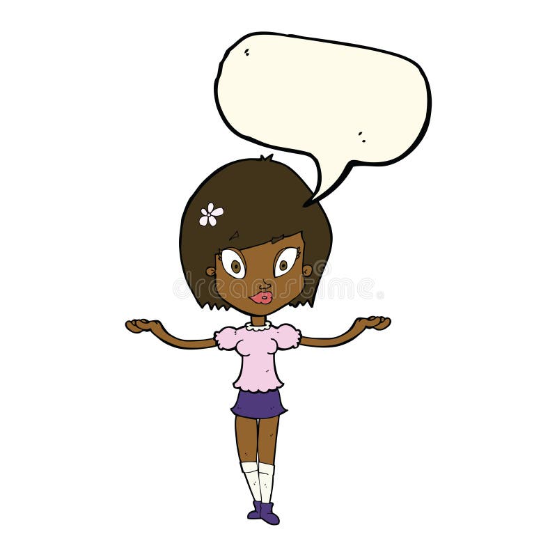 Cartoon Woman Making Balancing Gesture with Speech Bubble Stock ...