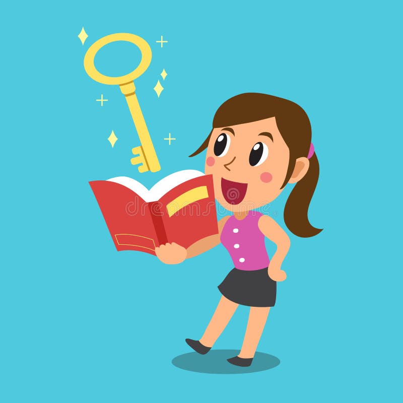 Cartoon Woman Open a Book that Has Key Stock Vector - Illustration of ...