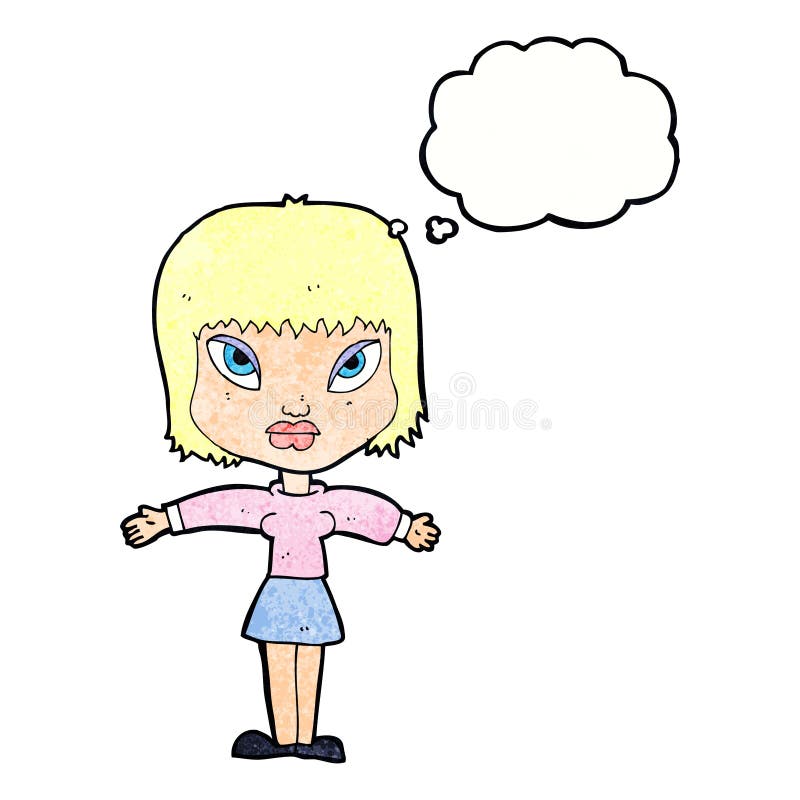 Cartoon Woman with Outstretched Arms with Thought Bubble Stock ...