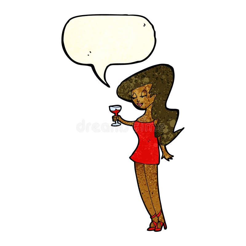 Cartoon Woman at Party with Speech Bubble Stock Illustration ...