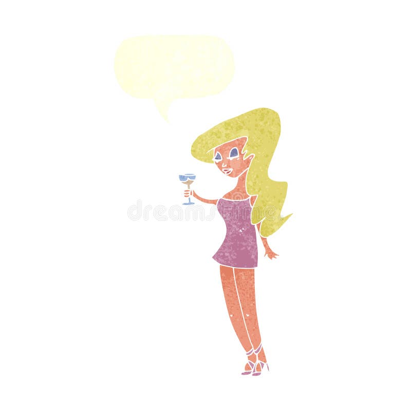 Cartoon Woman at Party with Speech Bubble Stock Illustration ...