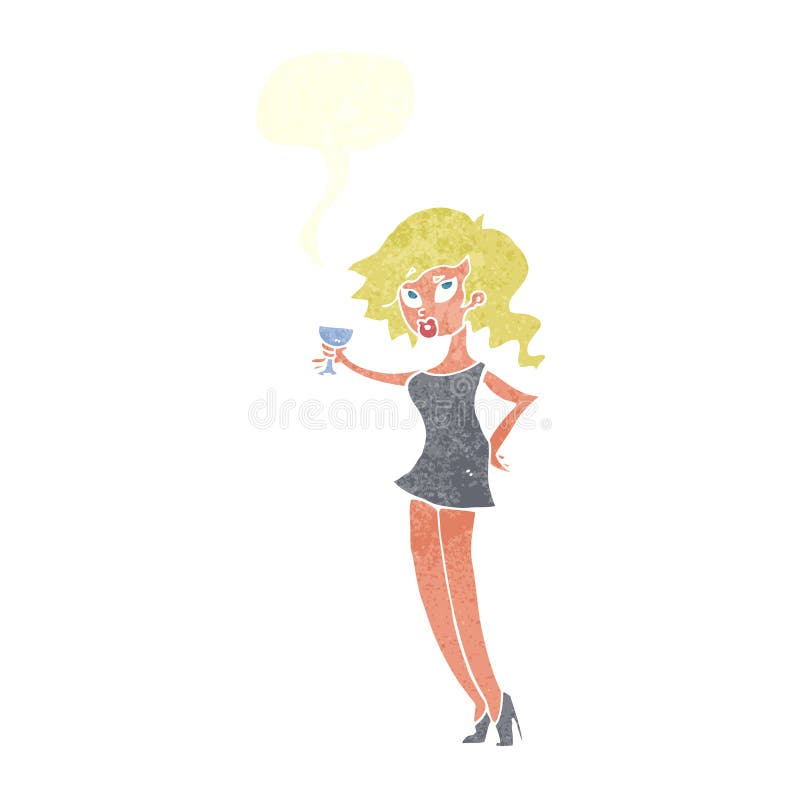 Cartoon Woman at Party with Speech Bubble Stock Illustration ...