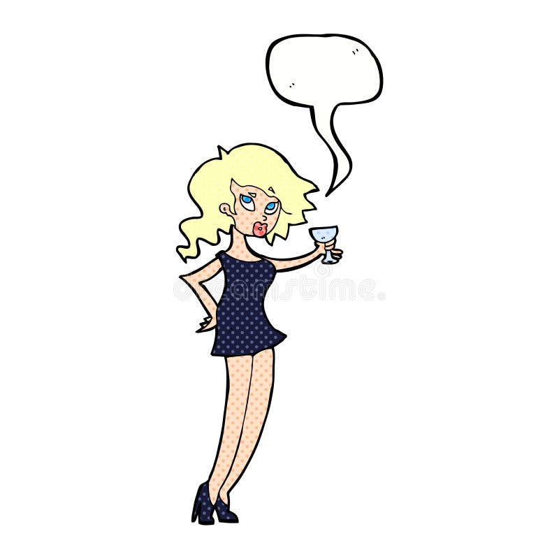Cartoon Woman at Party with Speech Bubble Stock Illustration ...