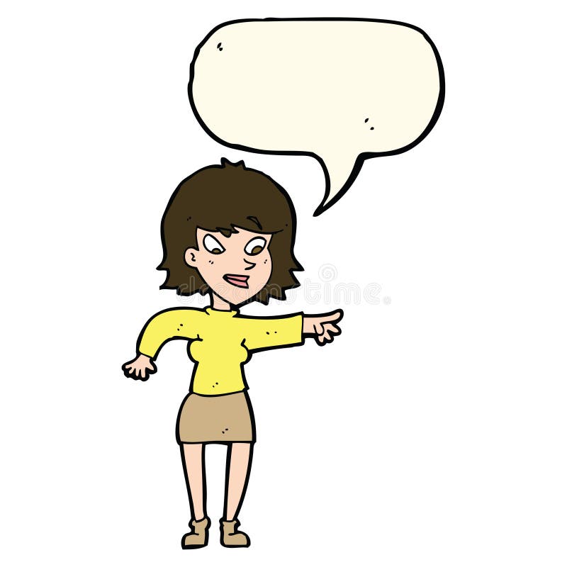 Cartoon Woman Pointing With Speech Bubble Stock Illustration