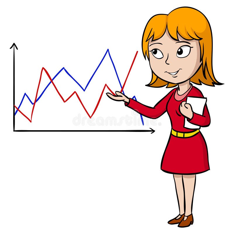 Cartoon Woman Present Graph Stock Vector - Illustration of dress ...
