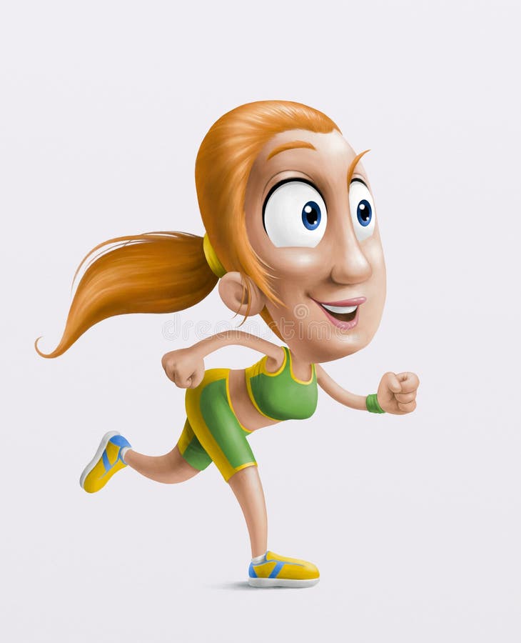 Cartoon Runner Athlete Doing Cardio Sport Exercise - Happy Woman ...