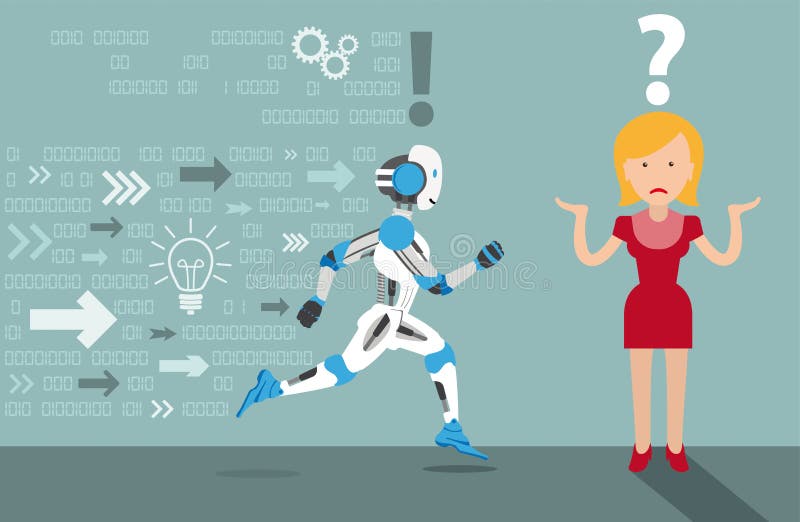 Cartoon Woman Running Robot Data Arrows Stock Vector - Illustration of ...