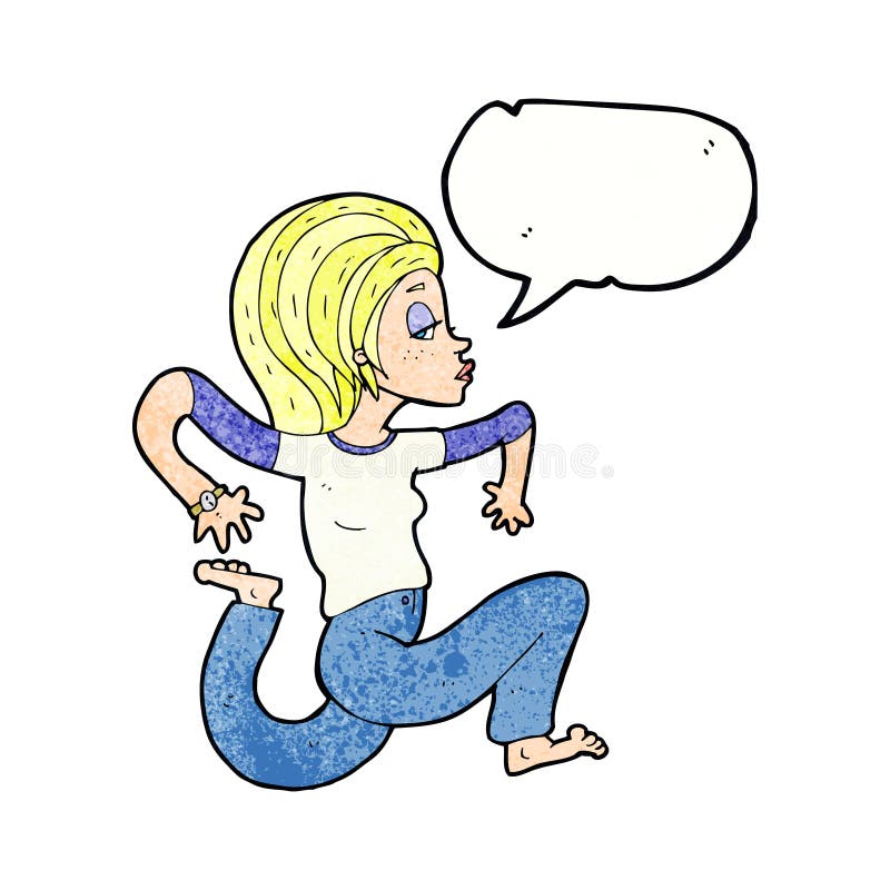 Cartoon Woman Running with Speech Bubble Stock Illustration ...