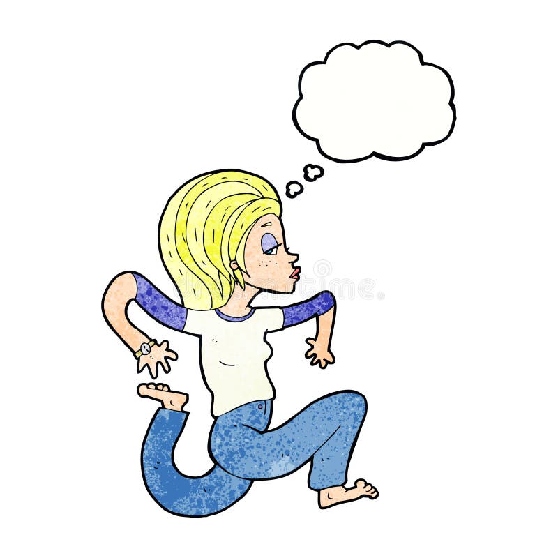 Cartoon Woman Running with Thought Bubble Stock Illustration ...