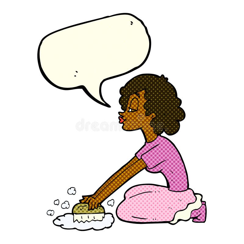 Woman Scrubbing Toilet with Scrub Brush Housewife Doing Housework ...