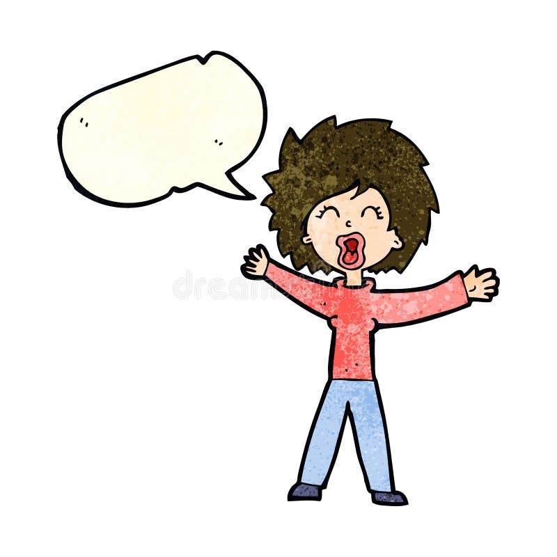 Cartoon Woman Shouting with Speech Bubble Stock Illustration ...
