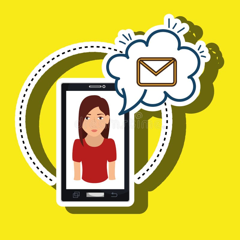 Cartoon Woman Smartphone Cloud Email Stock Illustration - Illustration ...