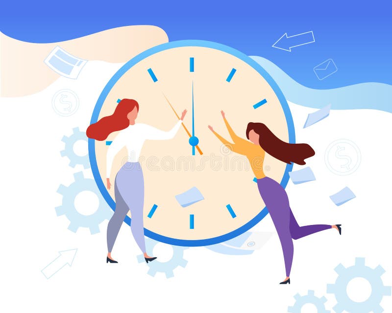 Cartoon Woman Stop Clock Hands Time Management Stock Vector ...