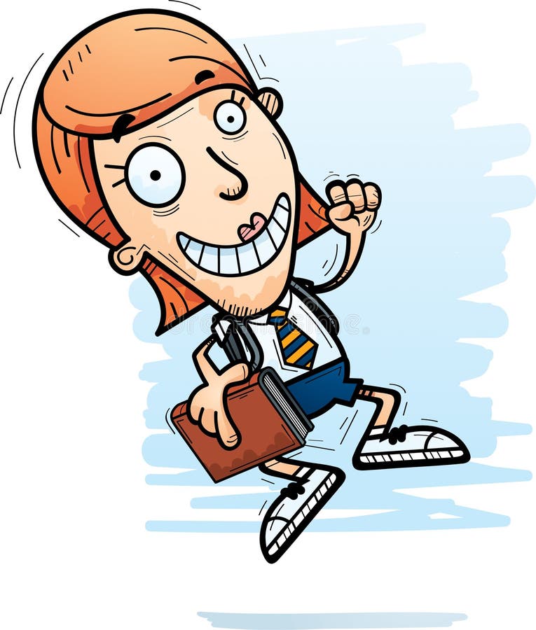 Cartoon Woman Student Jumping Stock Vector - Illustration of smiling ...