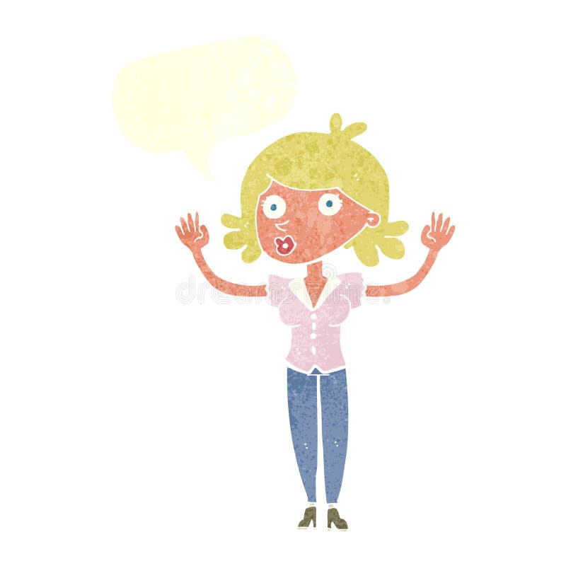 Cartoon Woman Surrendering with Speech Bubble Stock Illustration ...