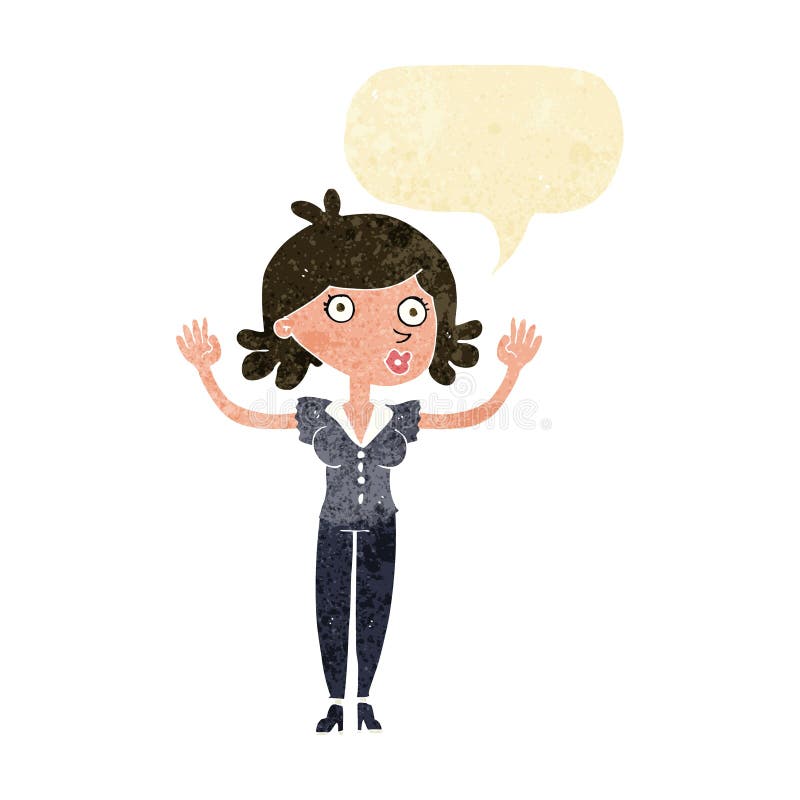 Cartoon Woman Surrendering with Speech Bubble Stock Illustration ...