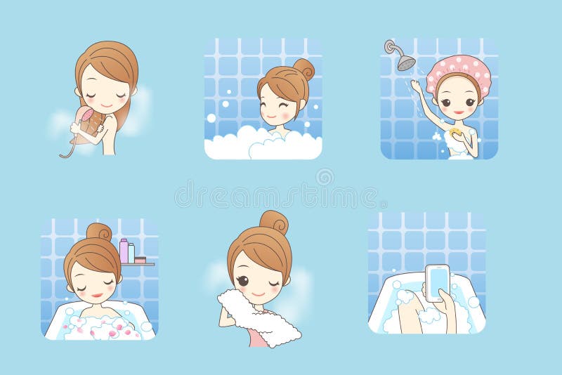 Cartoon Woman is Taking Bath Stock Vector - Illustration of home ...