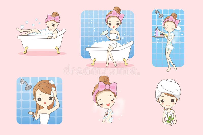 Cartoon Woman is Taking Bath Stock Vector - Illustration of bathroom ...