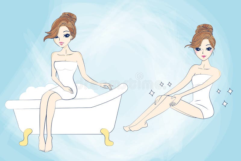 Cartoon Woman Taking a Bath Stock Vector - Illustration of look, human ...