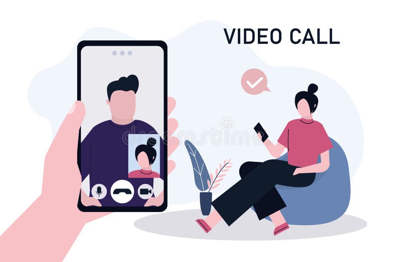Cartoon Woman Video Call Guy. Communication and Conversations on ...