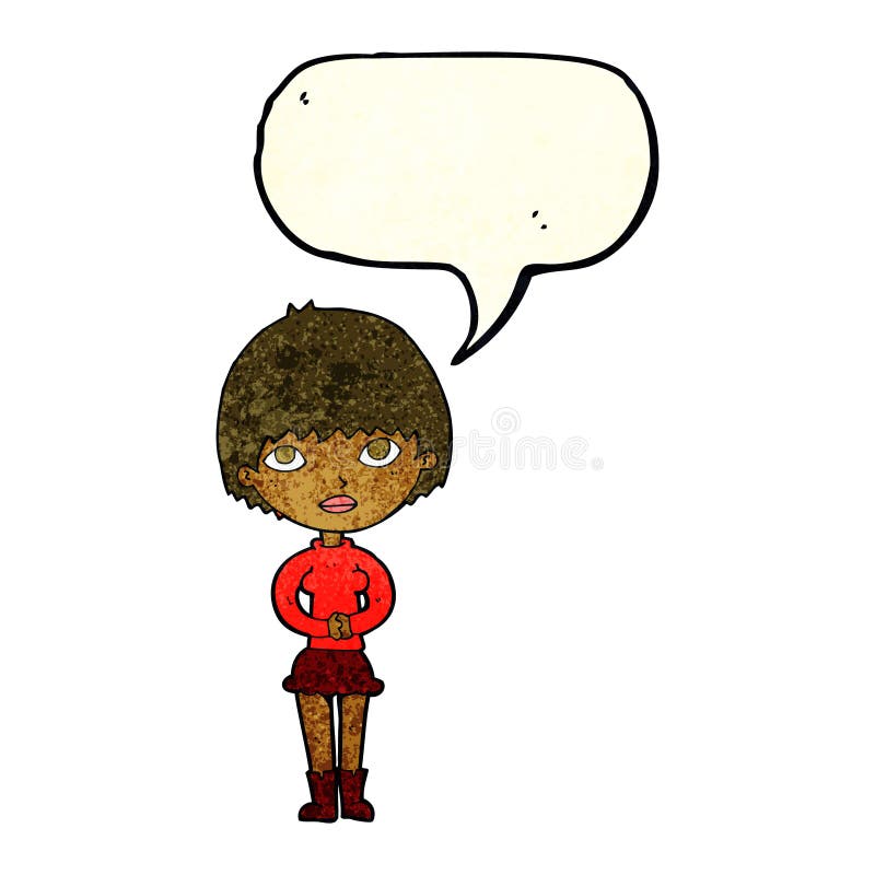 Cartoon Woman Waiting Patiently with Speech Bubble Stock Illustration ...
