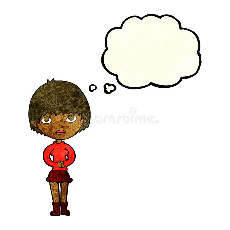 Cartoon Woman Waiting Patiently with Thought Bubble Stock Illustration ...