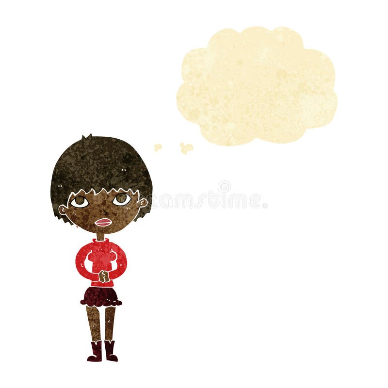 Cartoon Woman Waiting Patiently with Thought Bubble Stock Illustration ...