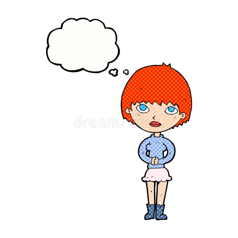 Cartoon Woman Waiting Patiently with Thought Bubble Stock Illustration ...