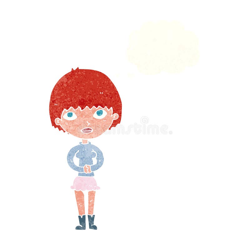 Cartoon Woman Waiting Patiently with Thought Bubble Stock Illustration ...